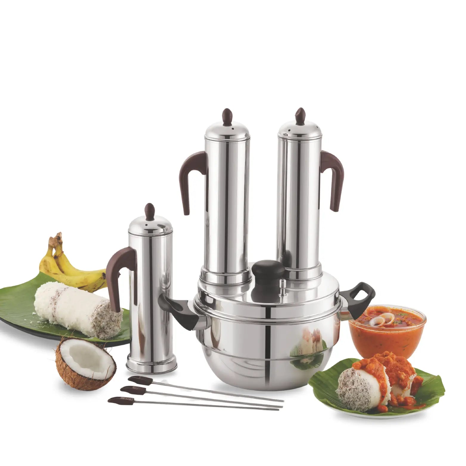 Shop Now Stainless Steel 3 Puttu Maker with Triply Base